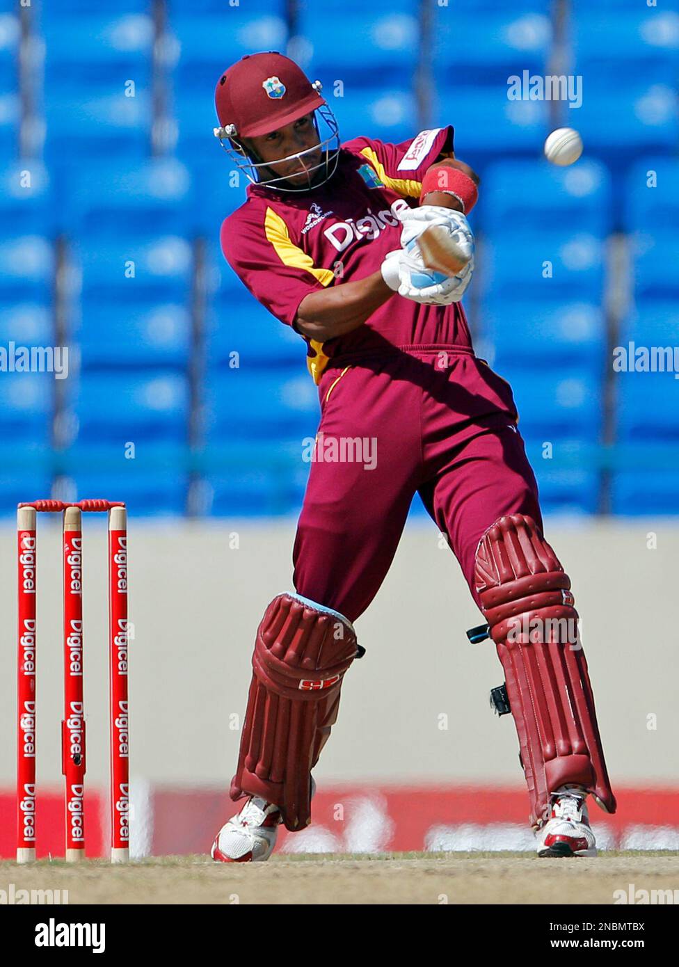 West Indies' opening batsman Lendl Simmons pulls a shot for the ...