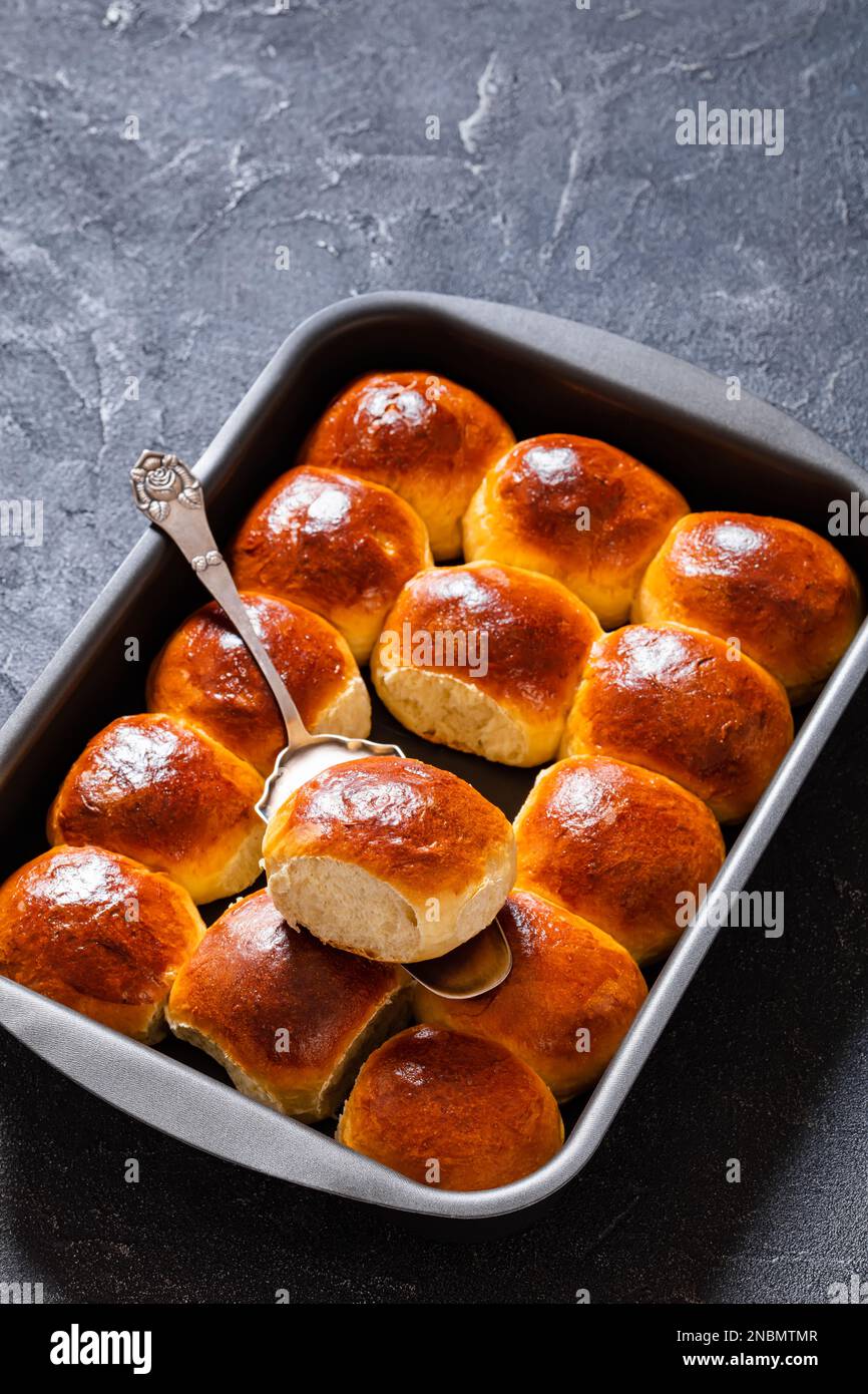Hawaiian sweet rolls, portuguese sweet bread, soft and stretchy buns in ...
