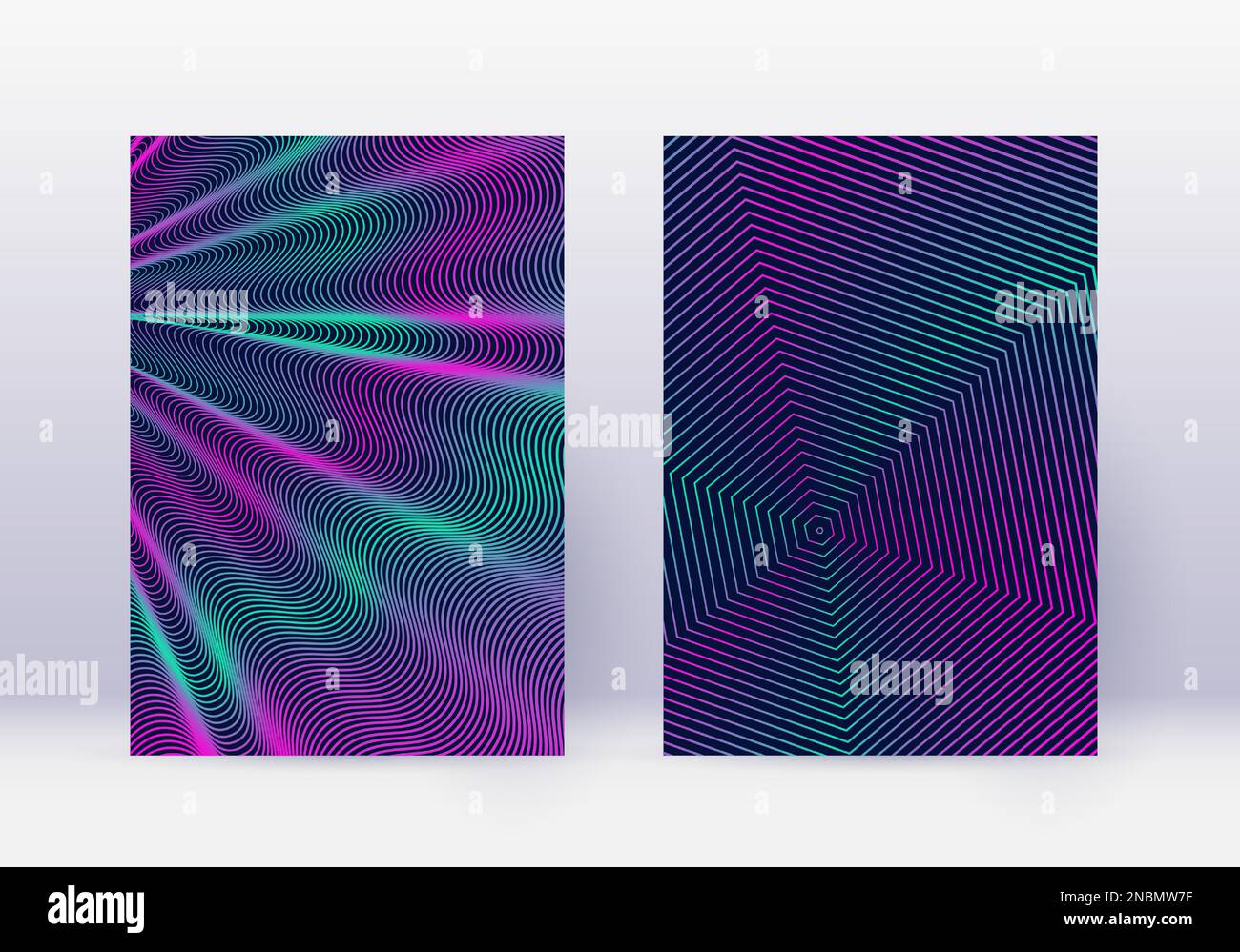 Cover design template set. Abstract lines modern brochure layout. Neon ...