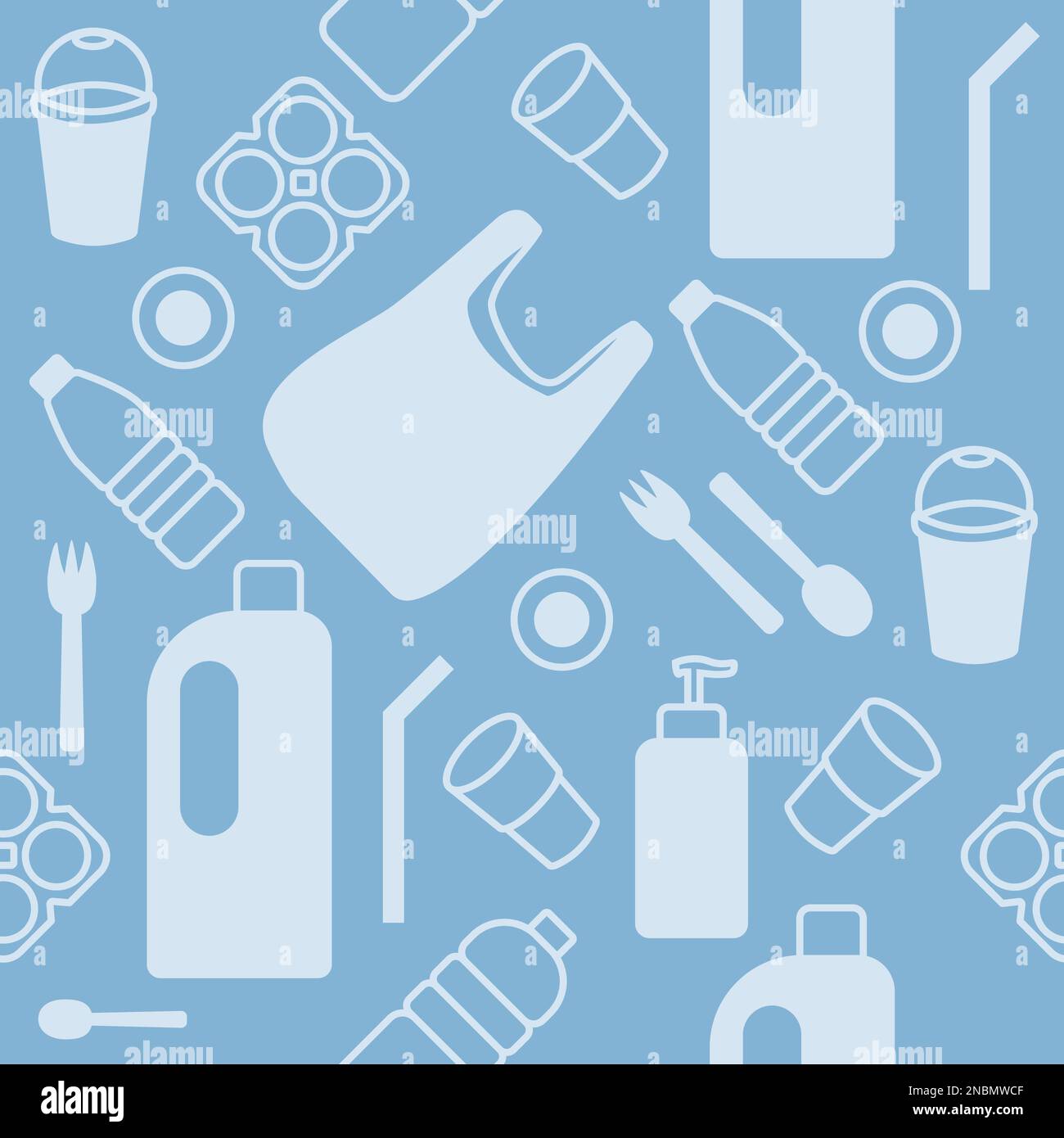 Seamless pattern with plastic objects. Plastic recycle background Stock ...