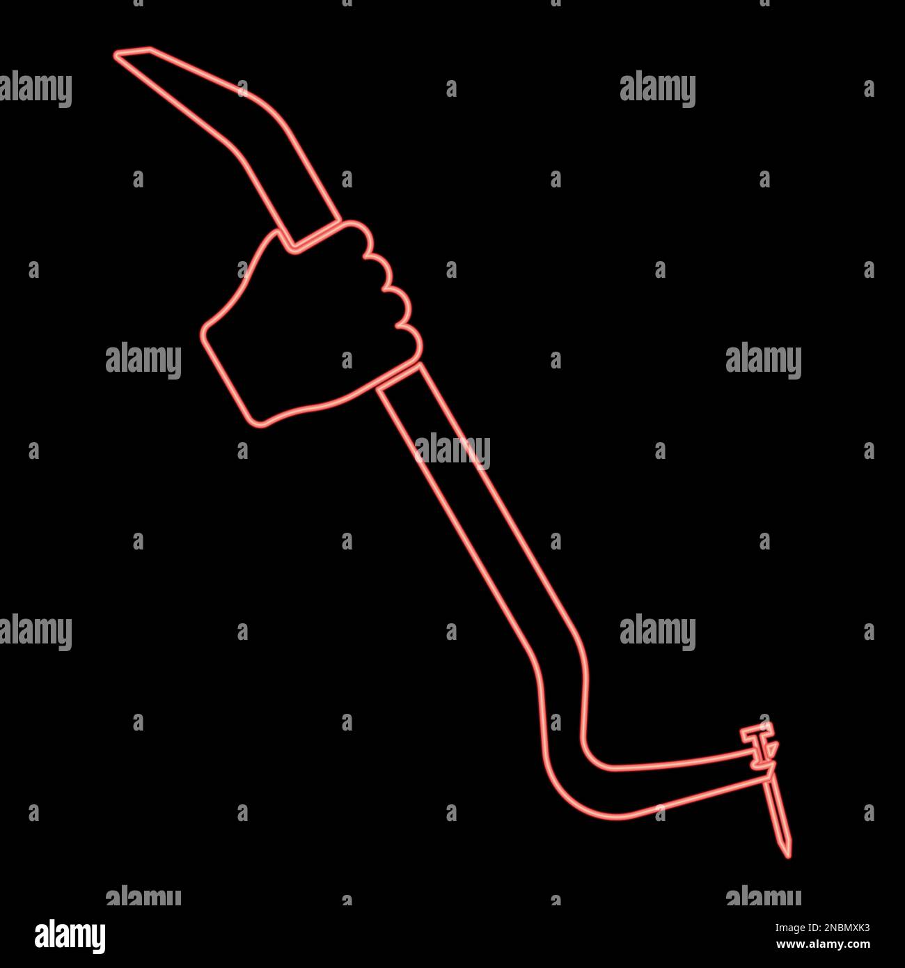 Neon crowbar tool in hand remove nail holder pulls red color vector ...