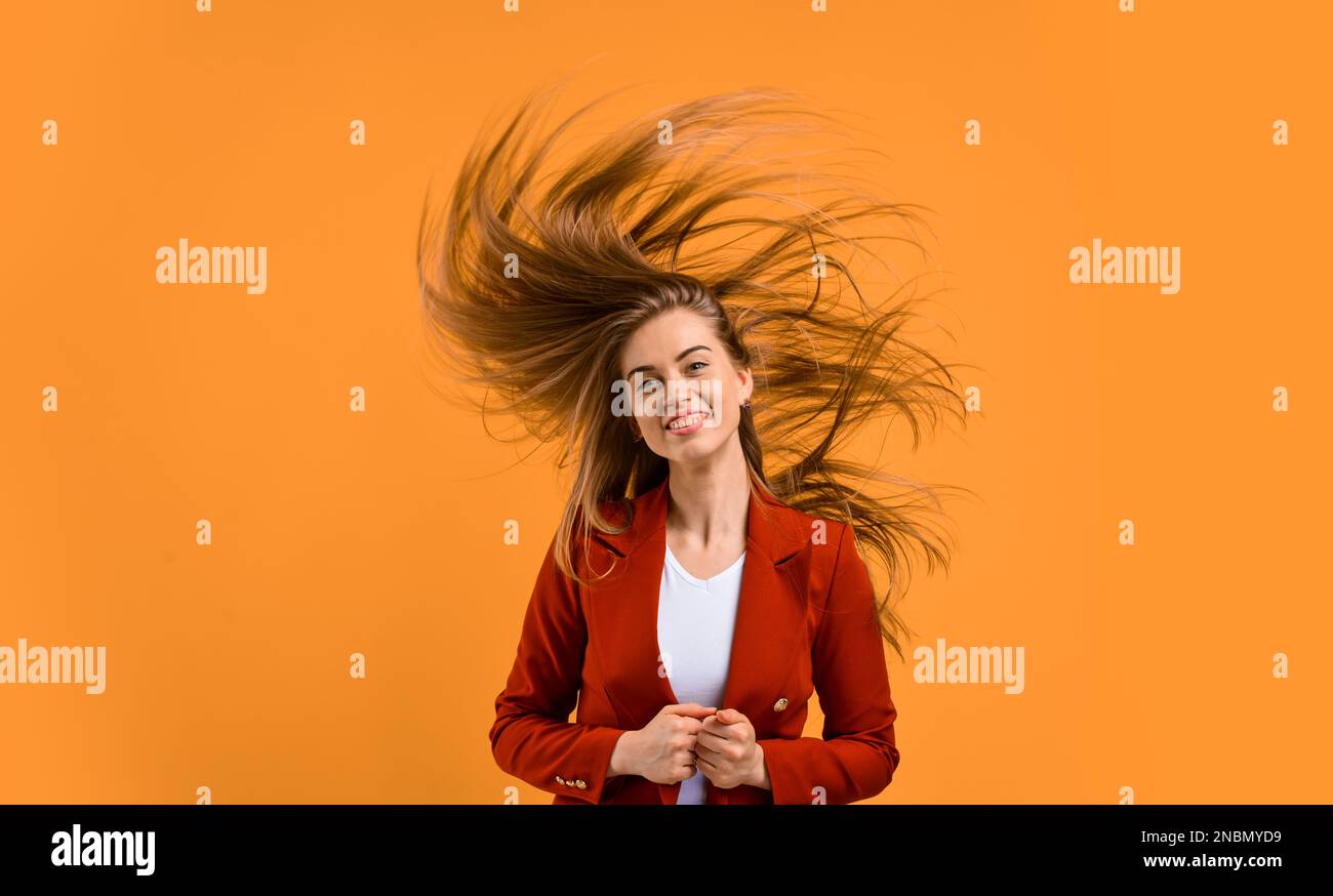 Woman long hairstyle hair fly in air light and free, freedom on head ...