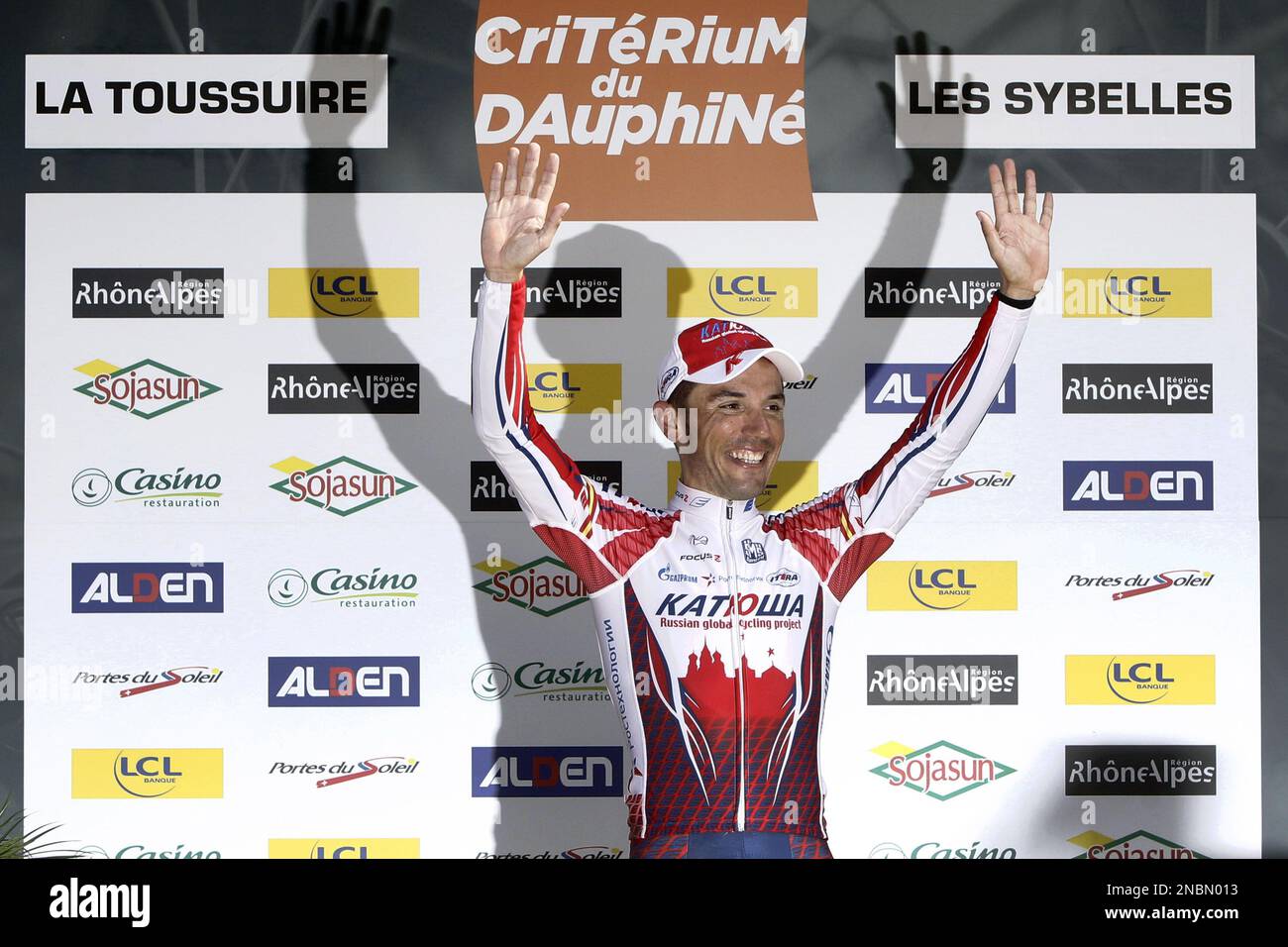 Joaquim Oliver Rodriguez, of Spain, celebrates on the podium after ...