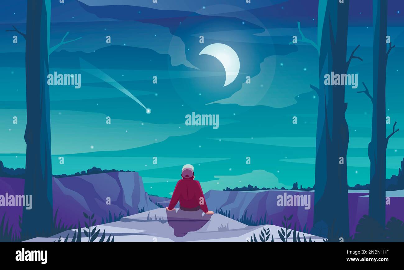 Night sky background with falling star symbols flat vector illustration ...