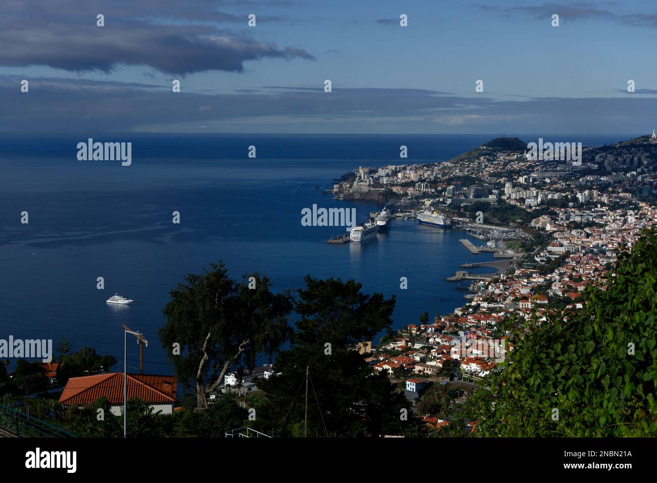 Cruise Ship Tour. A beautiful view of Funchal Harbour in Madeira with ...
