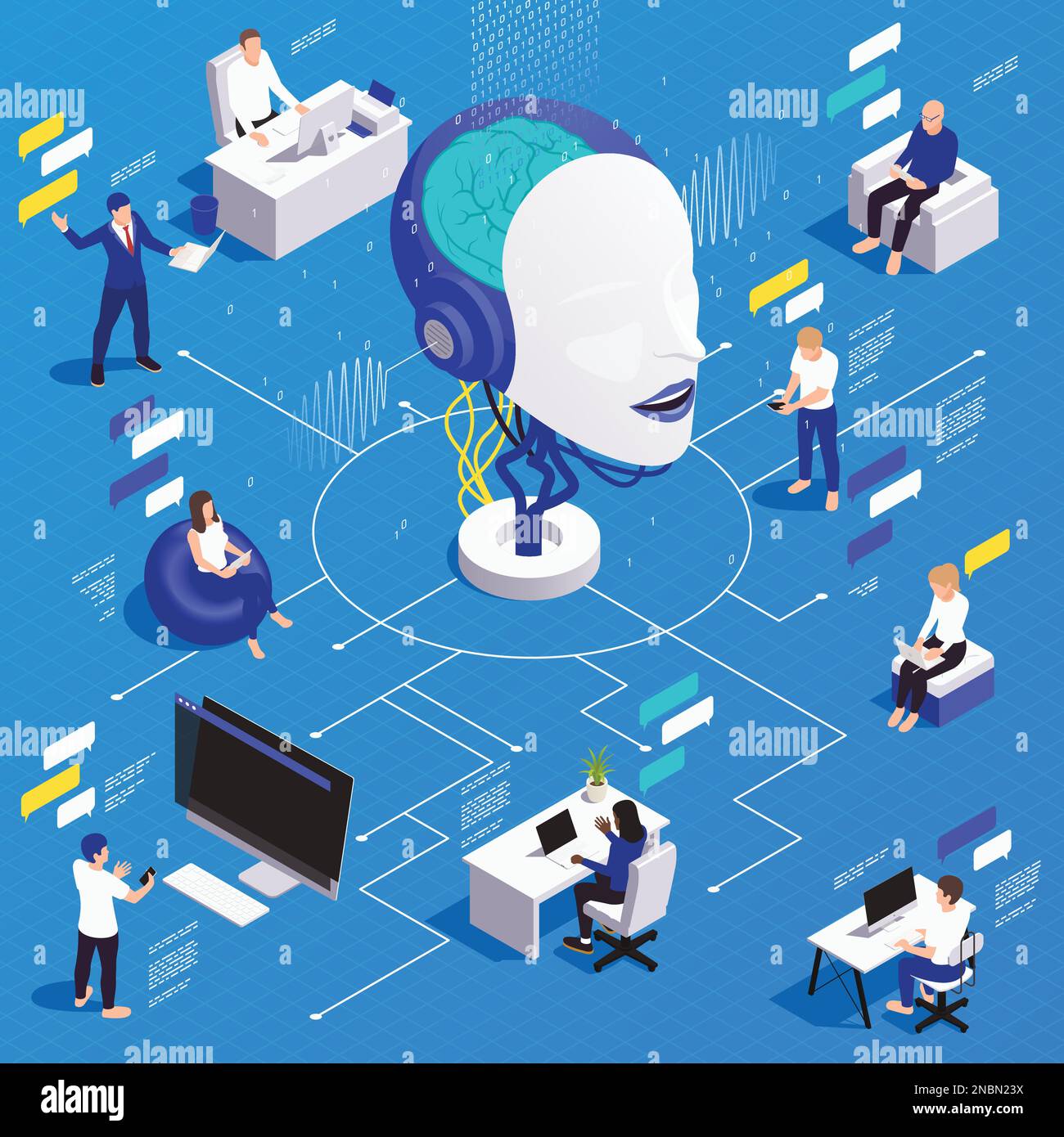 Machine Learning Deep Learning Isometric Composition With Flowchart Of Isolated Images With