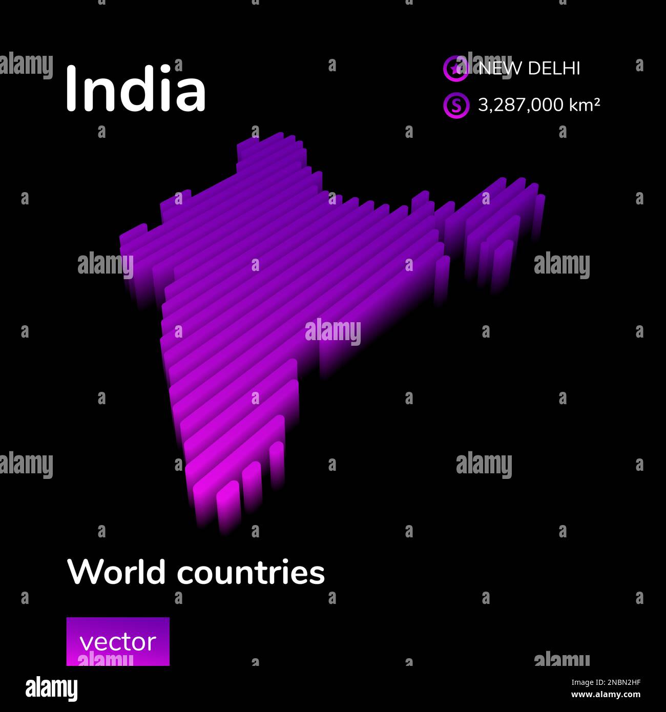 India 3D map. Stylized isometric vector 3d map of India in violet ...