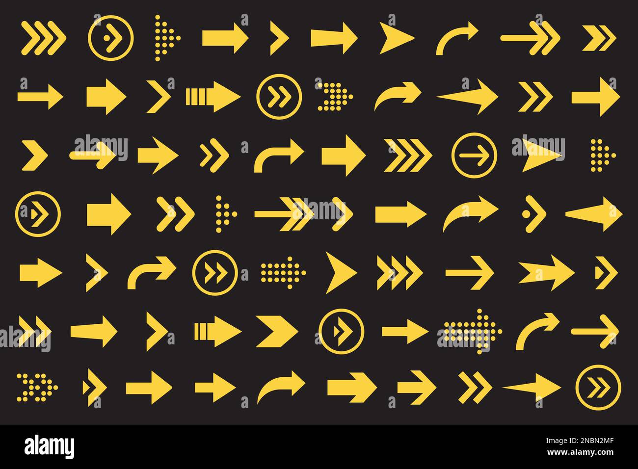 Set of arrows collection in orange color on a black background for ...