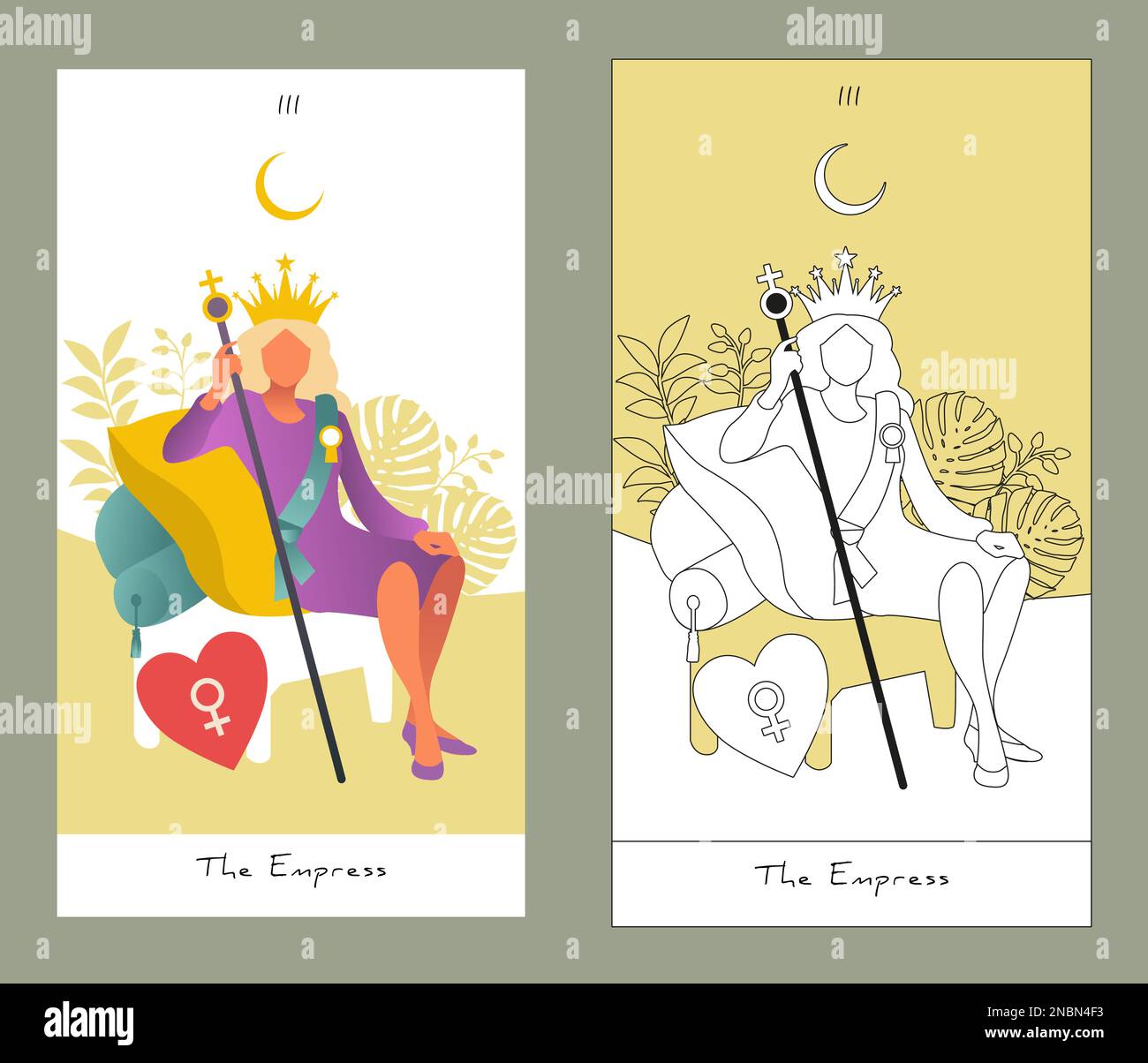 Major Arcana Tarot Cards. Stylized design. The Empress. Woman sitting ...