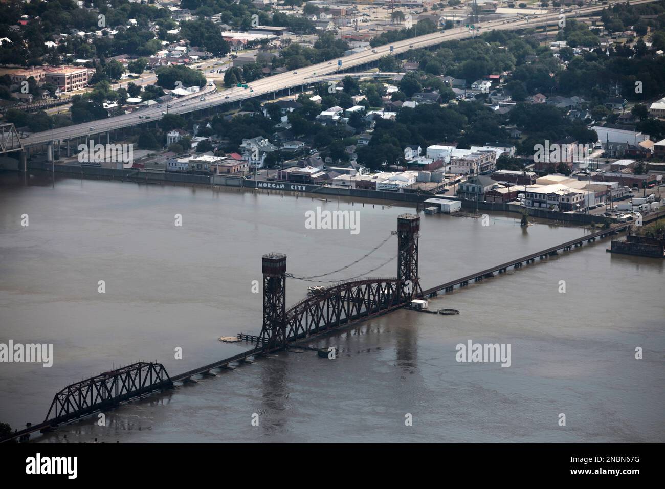 The historic downtown of Morgan City, La. is seen along the swollen ...