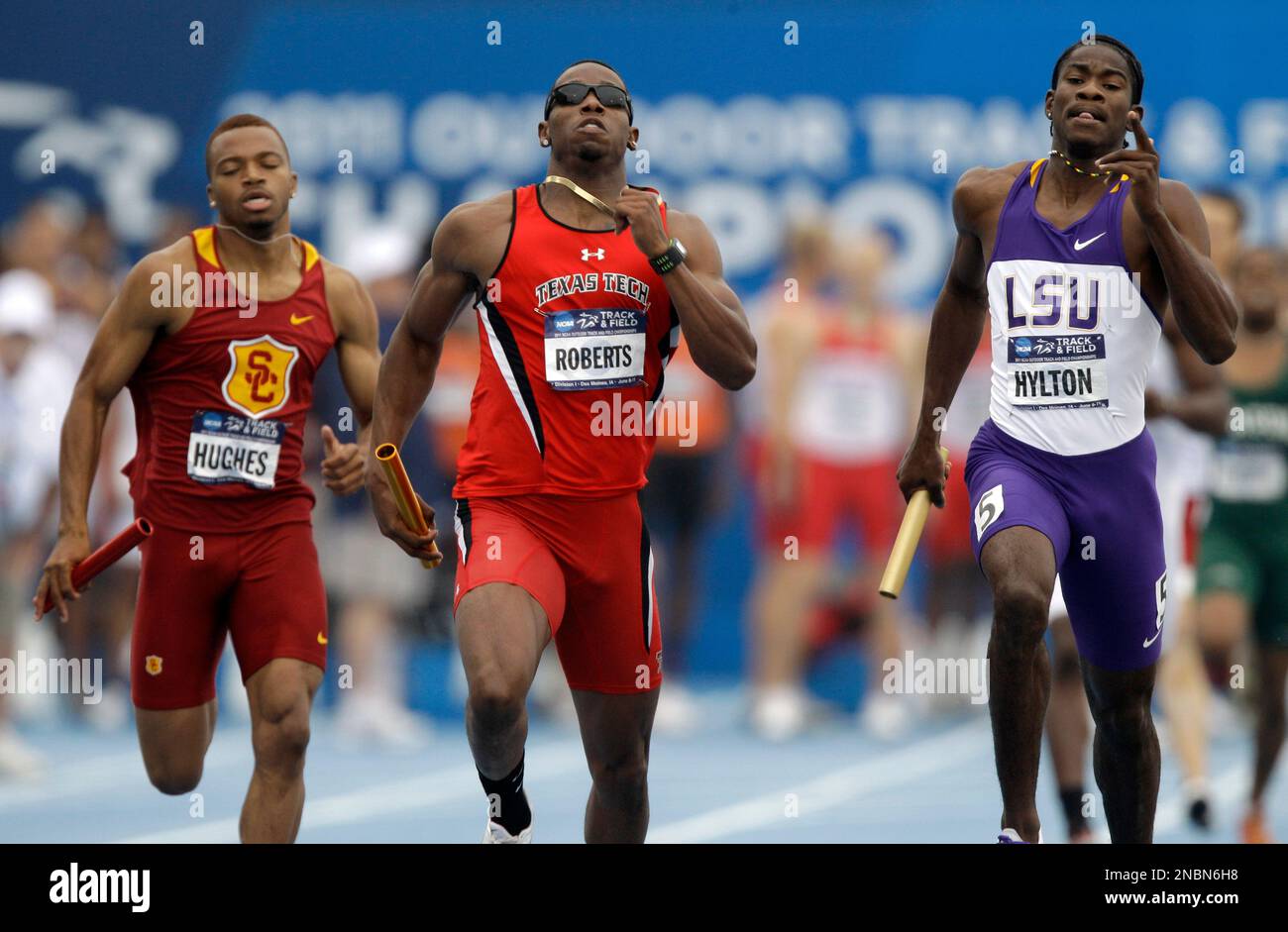 LSU's Riker Hylton, right, races Texas Tech's Gil Roberts, center, and ...