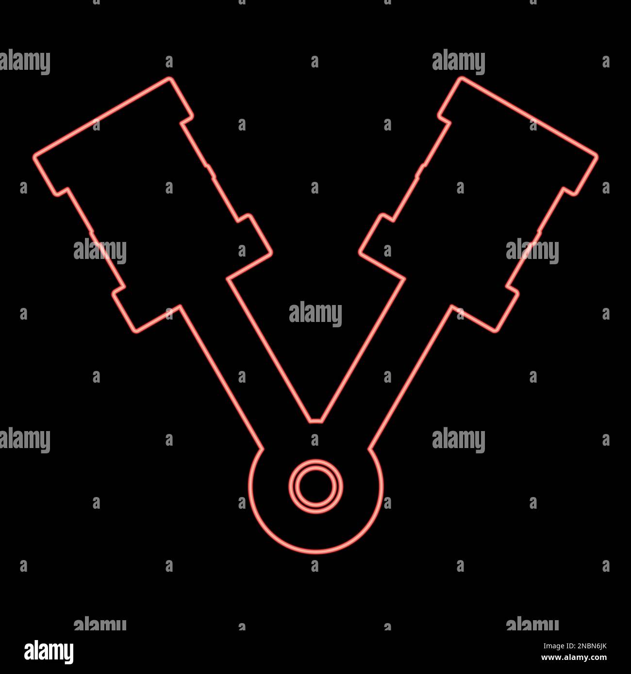 Neon pistons of engine two items with rods aligned for car crankshaft ...