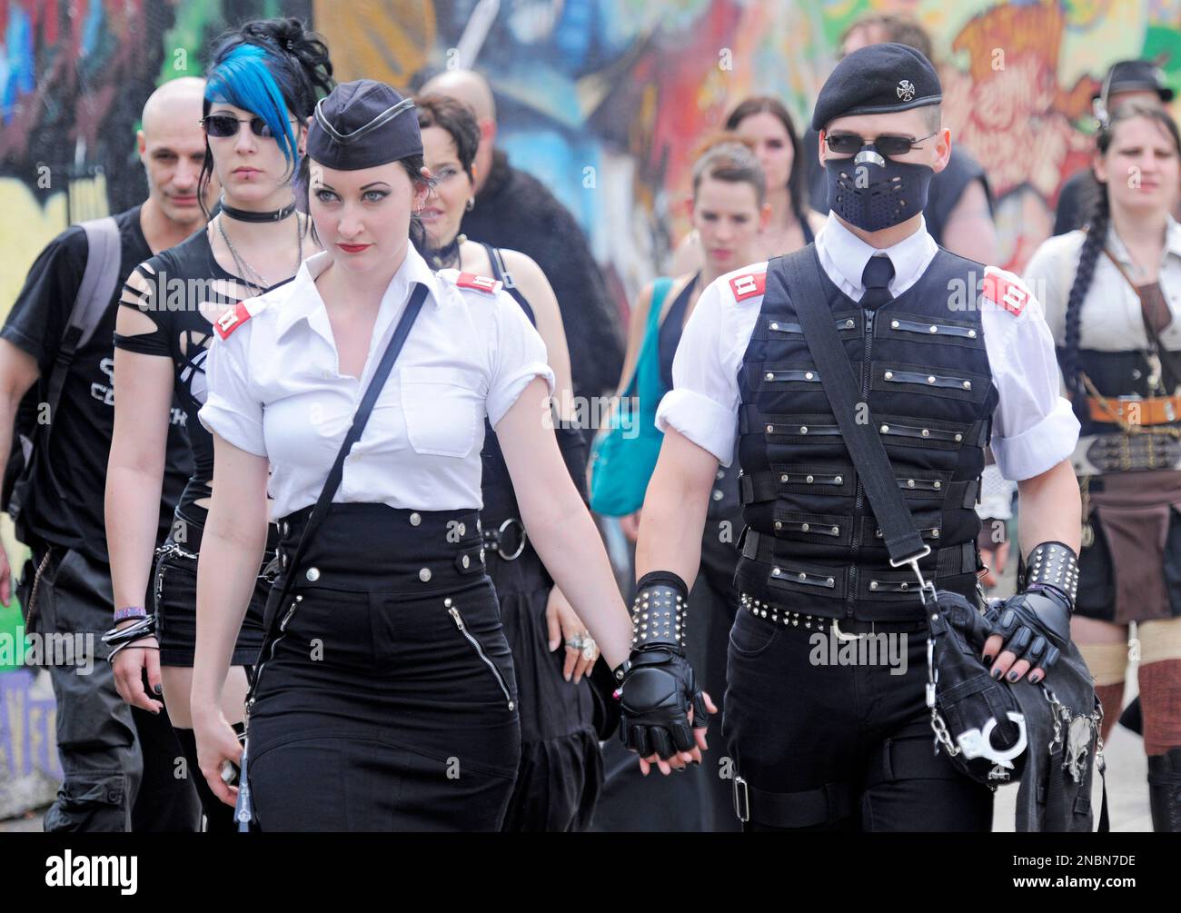 Participants of the Wave Gothic Festival walk in Leipzig, eastern ...