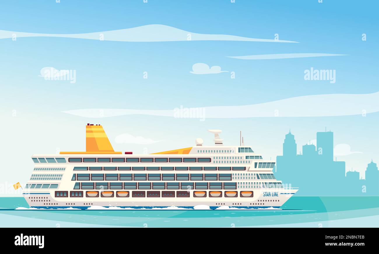 Cruise ships background with port and voyage symbols flat vector ...