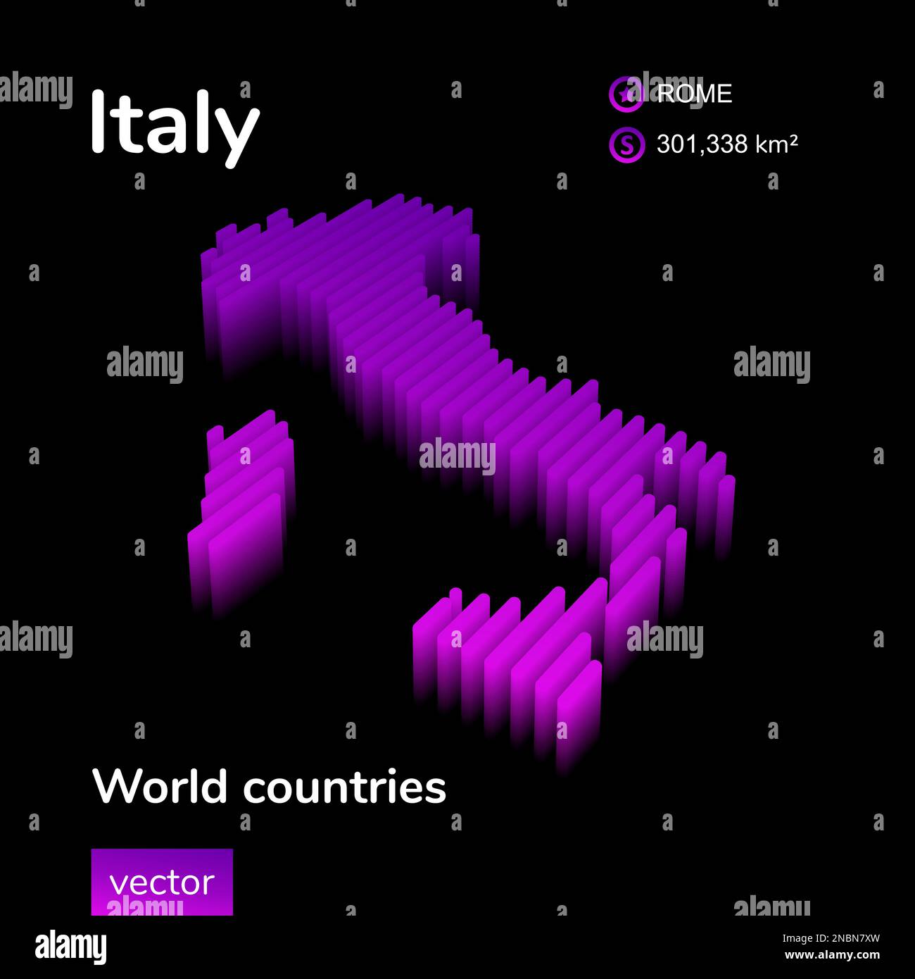 Italy 3D map. Stylized neon digital isometric striped vector Map of ...
