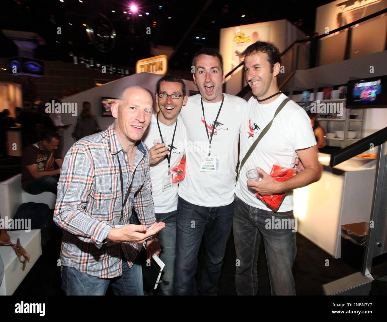 Ubisoft's, from left, Adrian Lacey, Florent Sacre, Guillaume Brunier ...