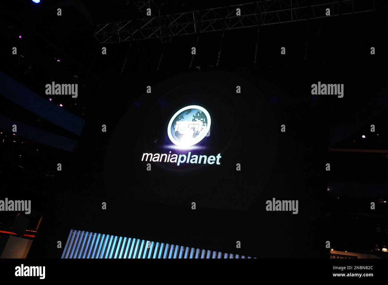 A ManiaPlanet display is showcased at the Ubisoft booth at the ...