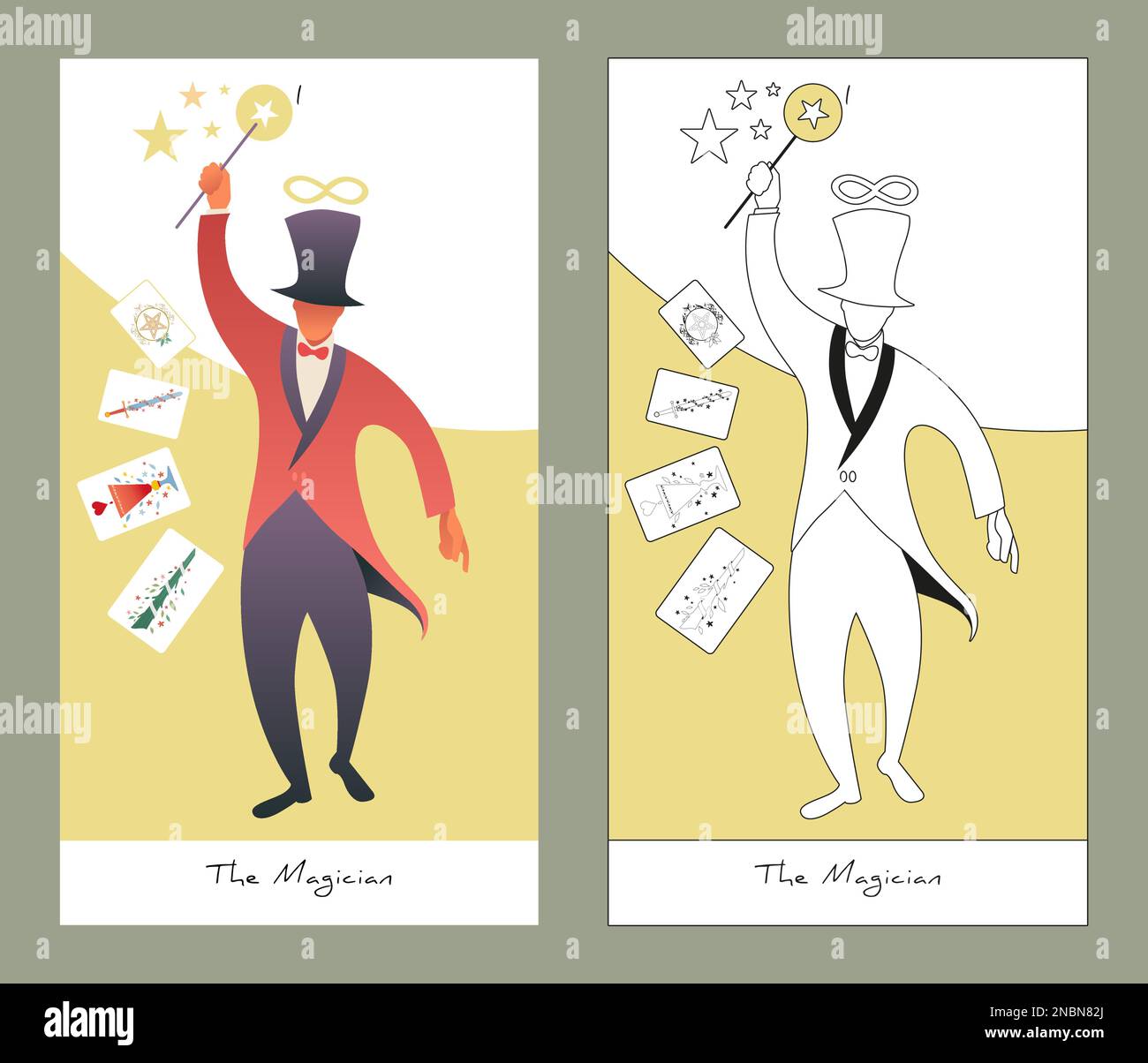 Major Arcana Tarot Cards. Stylized design. The Magician. Man with top ...
