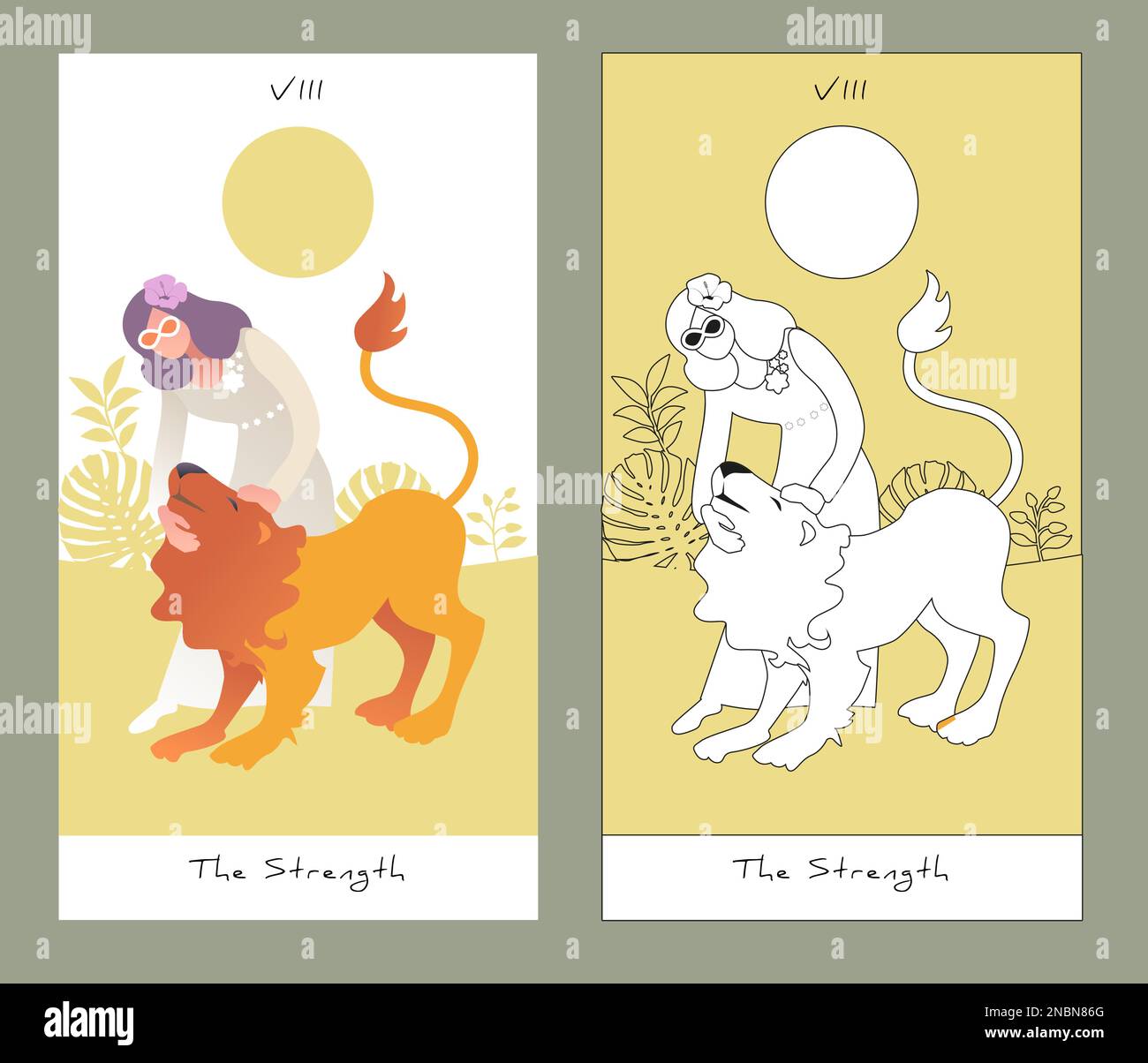 Major Arcana Tarot Cards. Stylized design. The Strength. Beautiful and ...