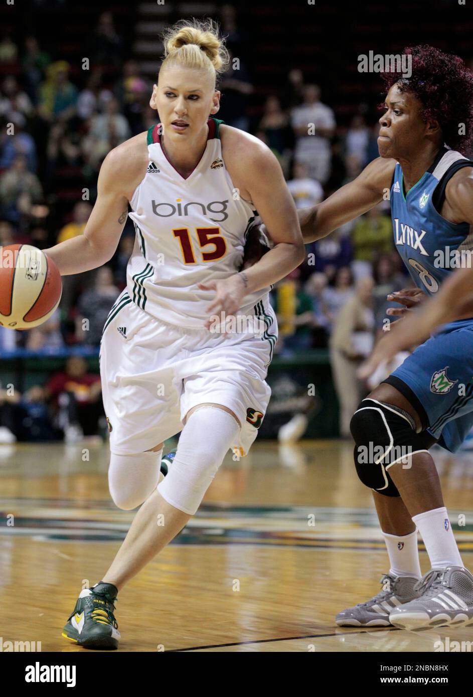 Seattle Storm's Lauren Jackson (15) tries to drive past Minnesota Lynx ...