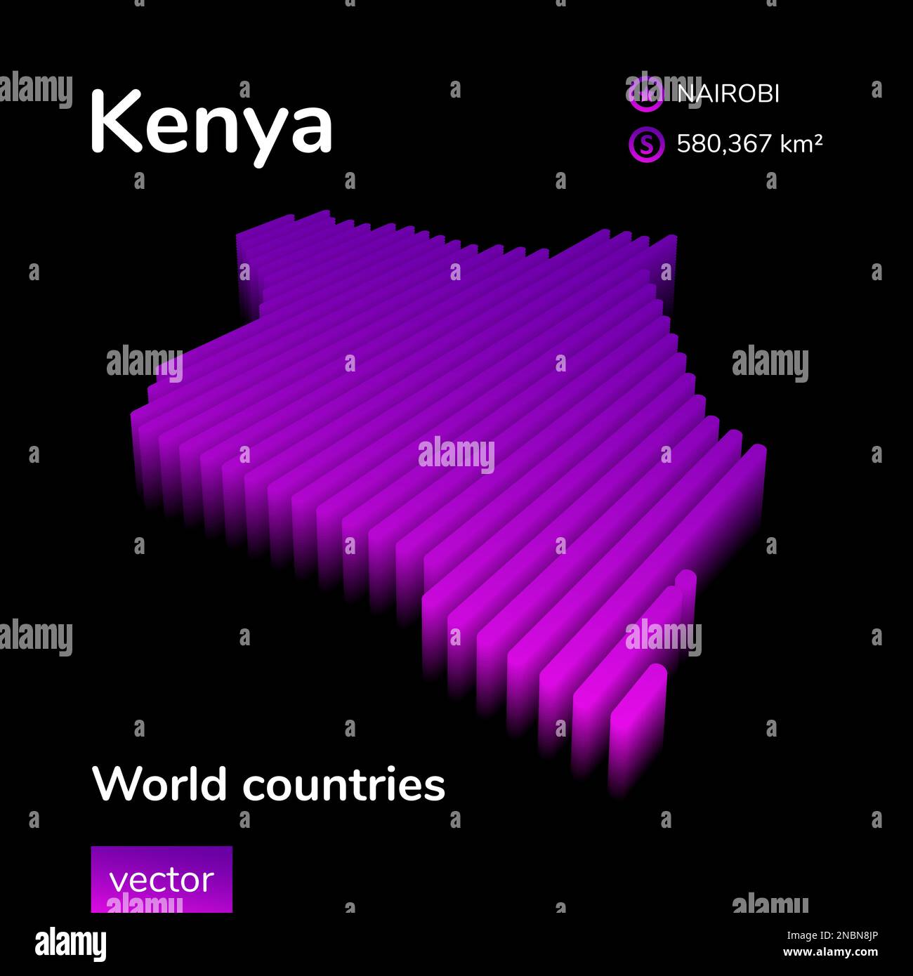 3d map of Kenya. Stylized striped isometric vector Map of Kenya is in ...