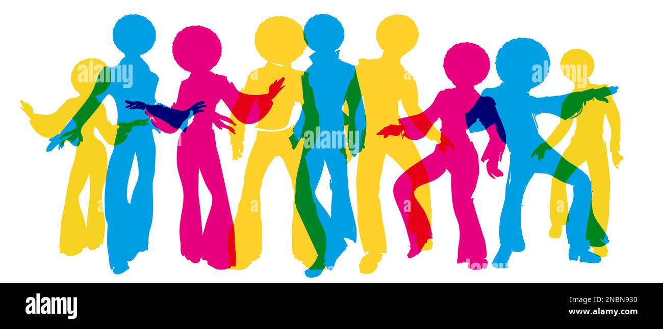 Soul Party Time. Dancers of soul, funk or disco on white background ...