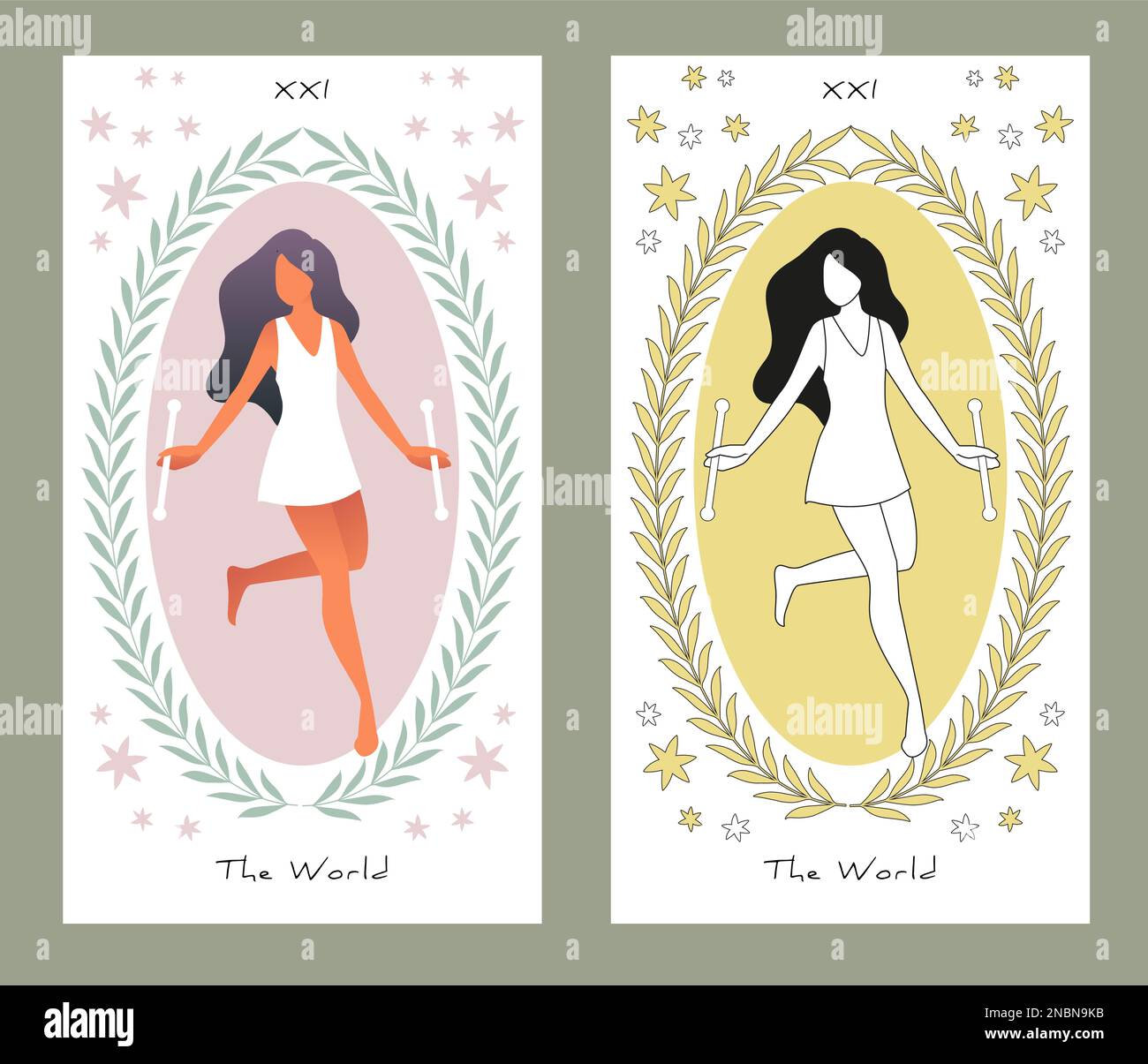 Major Arcana Tarot Cards. Stylized design. The World. Beautiful dancer ...