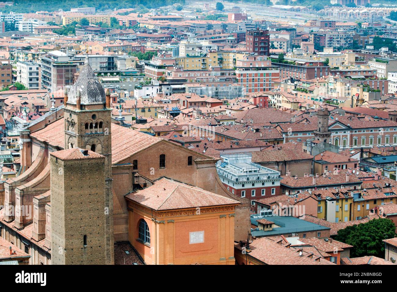 Aerial view of Bologna, city in Italy, known for its Spanish-style red ...