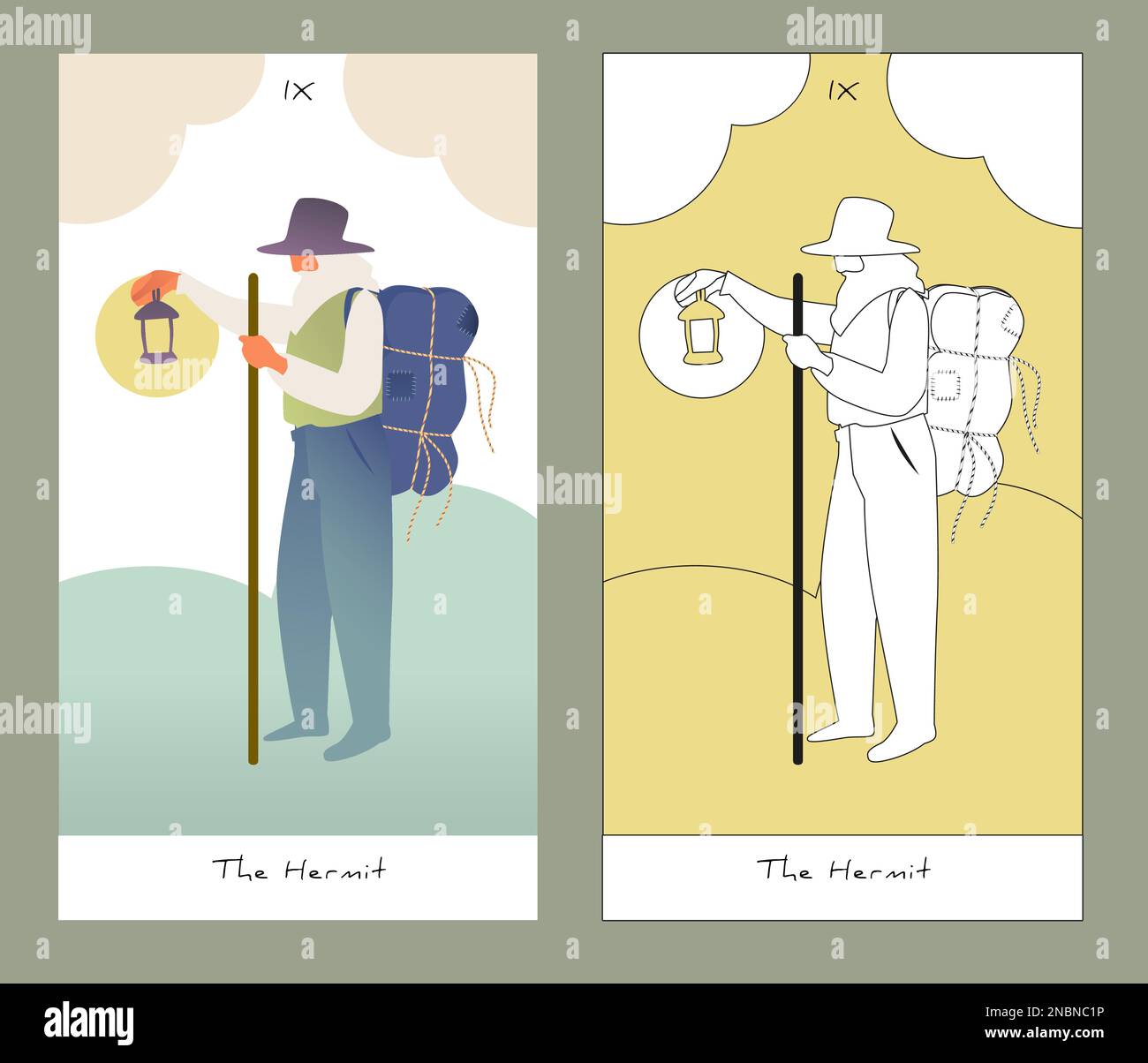 Major Arcana Tarot Cards. Stylized design.The Hermit. Old man wearing ...