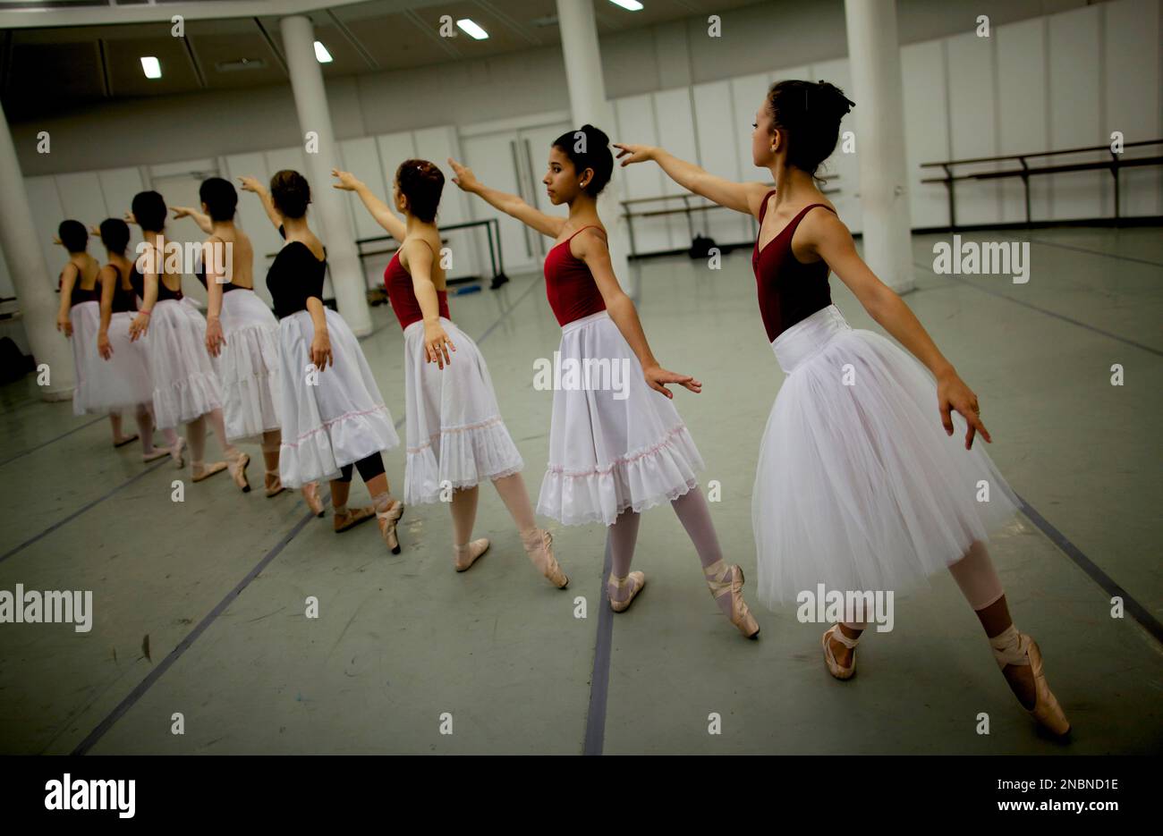 In this photo taken Wednesday June 1, 2011, ballet students rehearse at ...