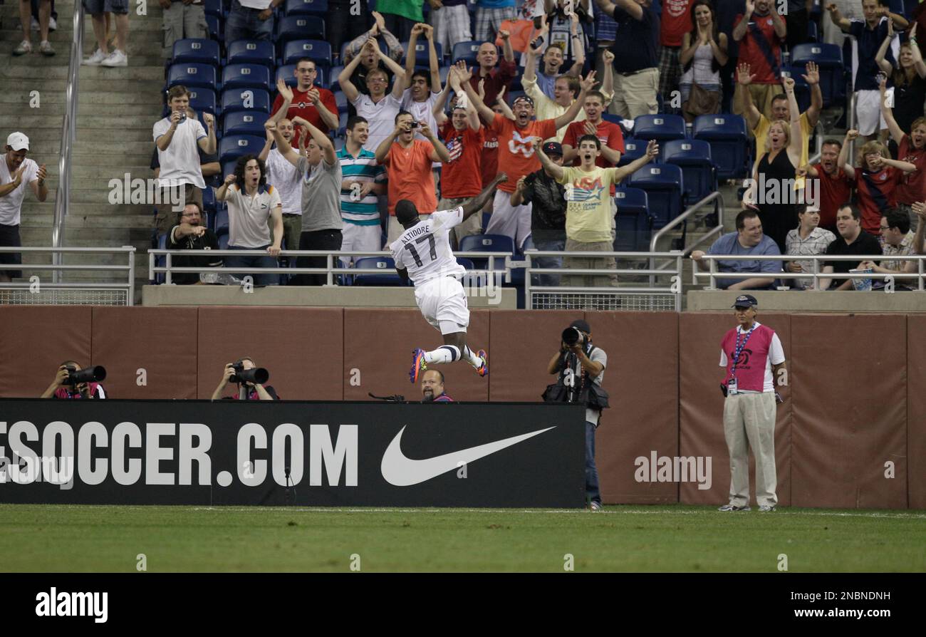 United States forward Jozy Altidore (17) celebrates scoring a goal ...