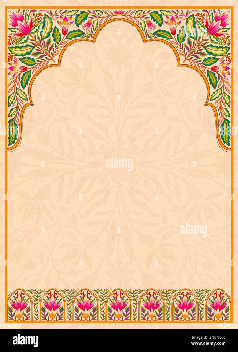Mughal floral traditional ornament with an arch and a motif borders ...