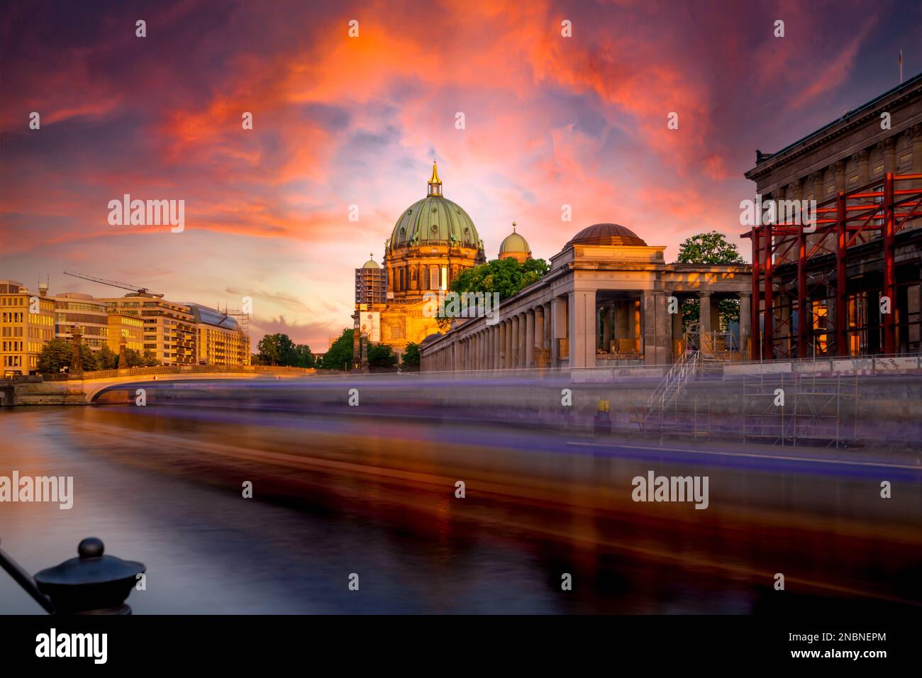 The Museum Island view at sunset, with water reflecting buildings Stock ...