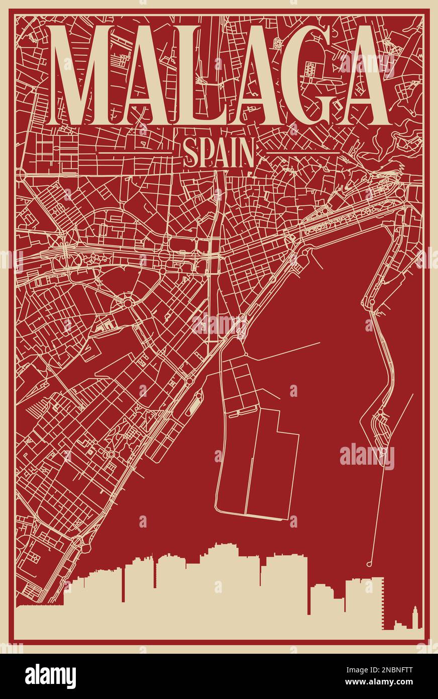 Road network poster of the downtown MALAGA, SPAIN Stock Vector Image ...