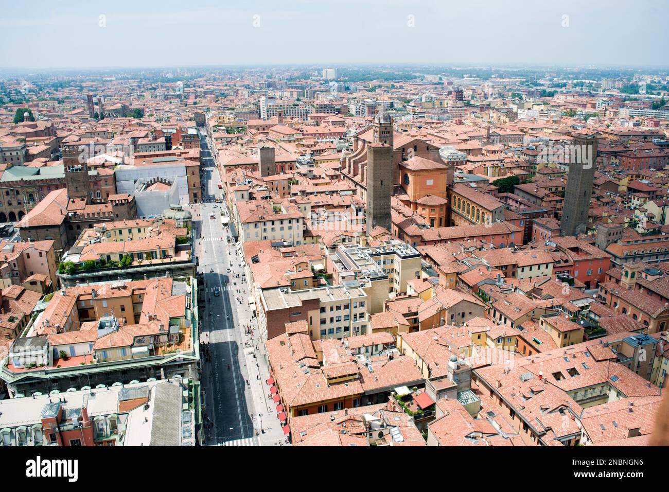 Aerial view of Bologna, city in Italy, known for its Spanish-style red ...