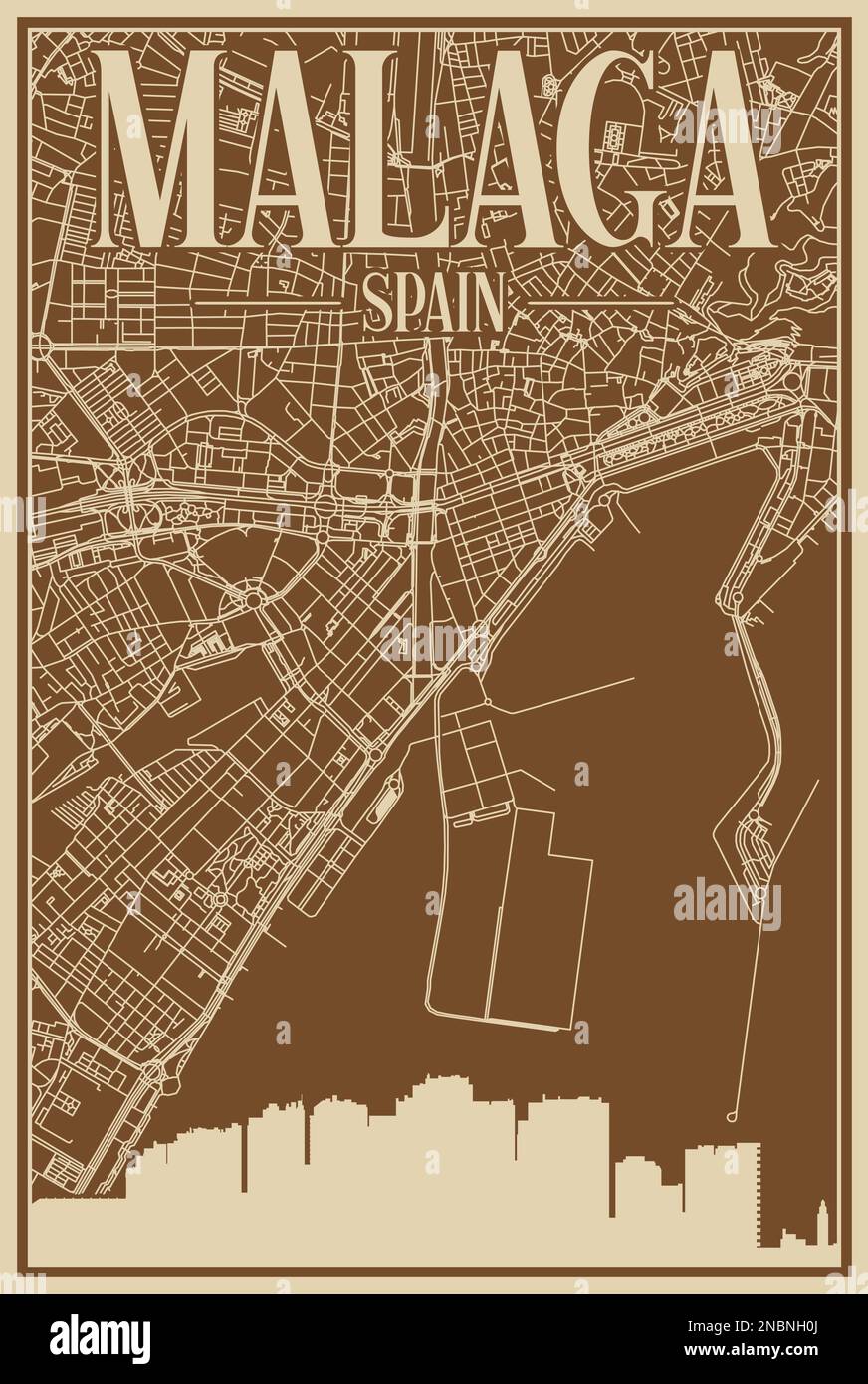 Road network poster of the downtown MALAGA, SPAIN Stock Vector Image ...