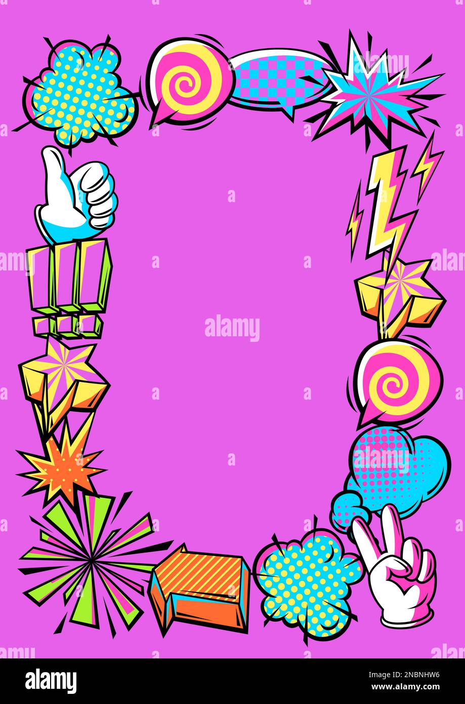 Frame with comic speech bubbles signs and symbols. Cartoon pop art ...