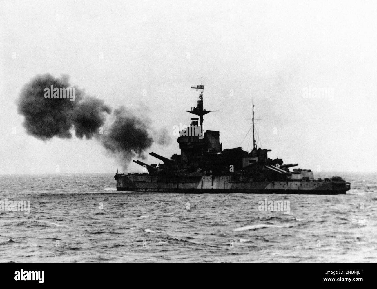The 15-inch guns of warspite shelling German invasion coast positions ...