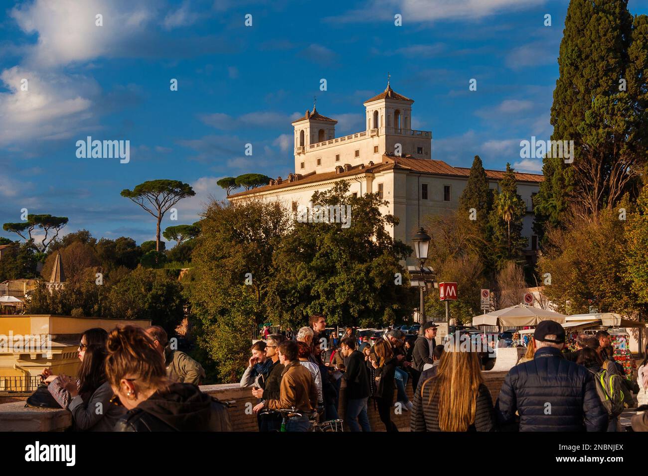 View of Villa Medici on Pincian Hill from Spanish Steps panoramic ...
