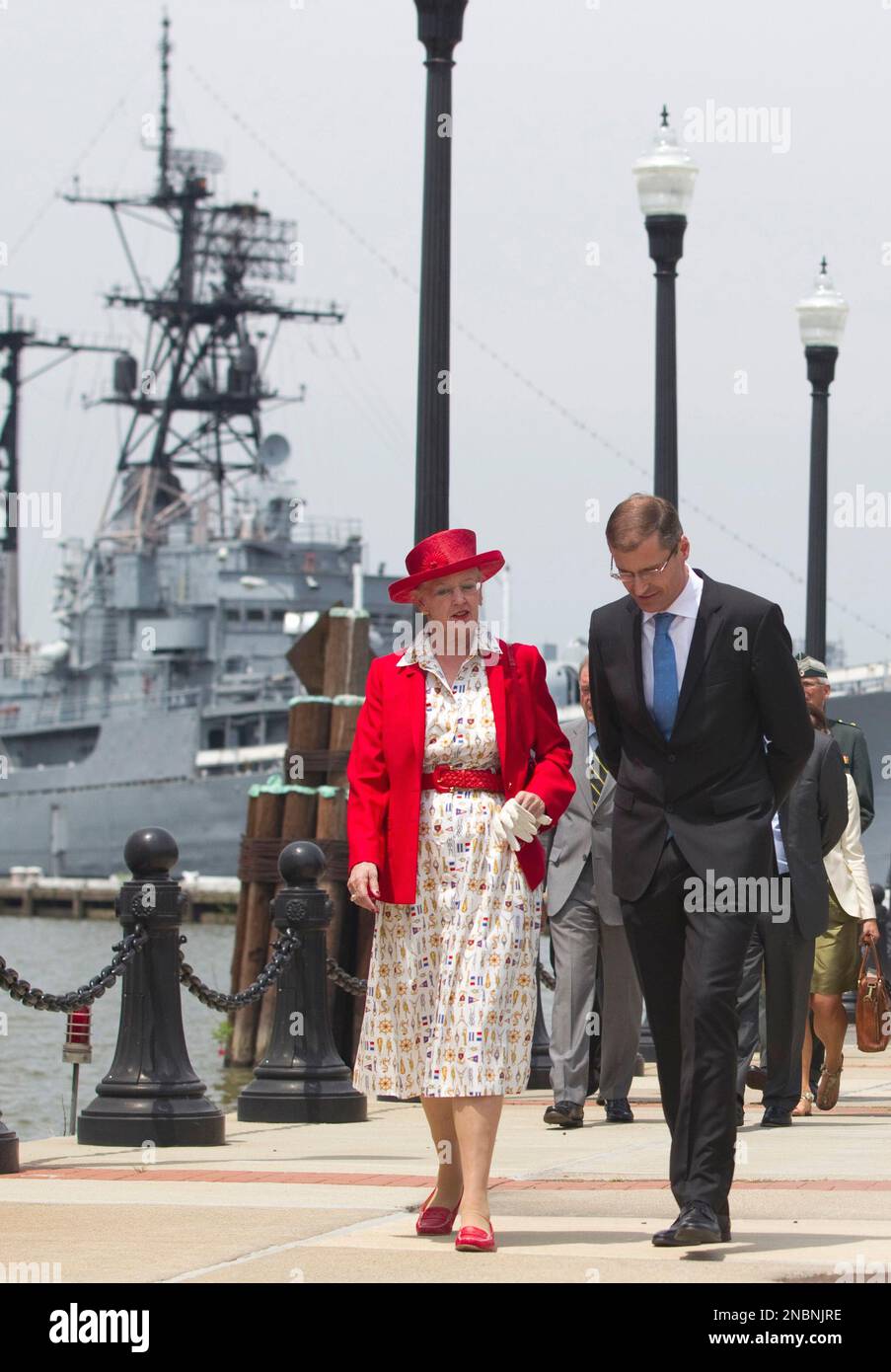 Danish Queen Margrethe walks with Vestas CEO Ditlev Engel, to board the ...