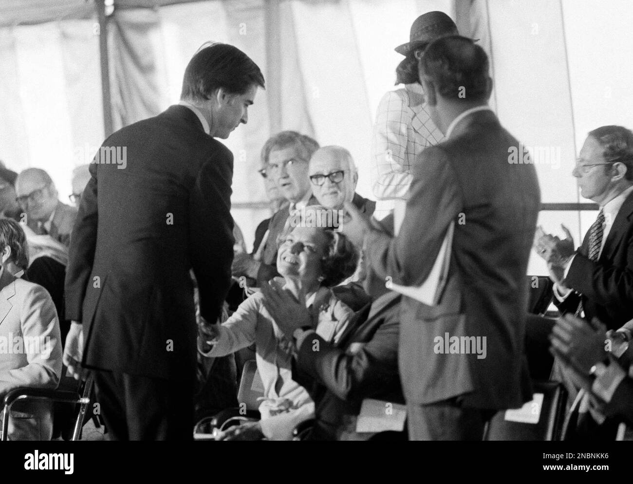 Governor Edmund Brown Jr., shakes hands with first lady Betty Ford ...