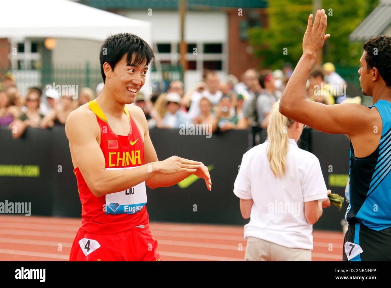 Liu Xiang, from China, is shown after finishing second in the 110 meter ...