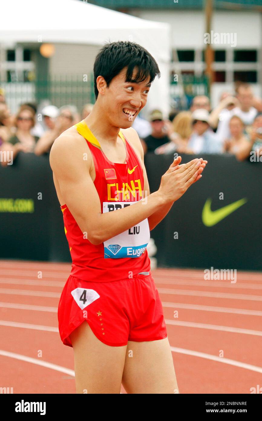 Liu Xiang, from China, is shown after finishing second in the 110 meter ...