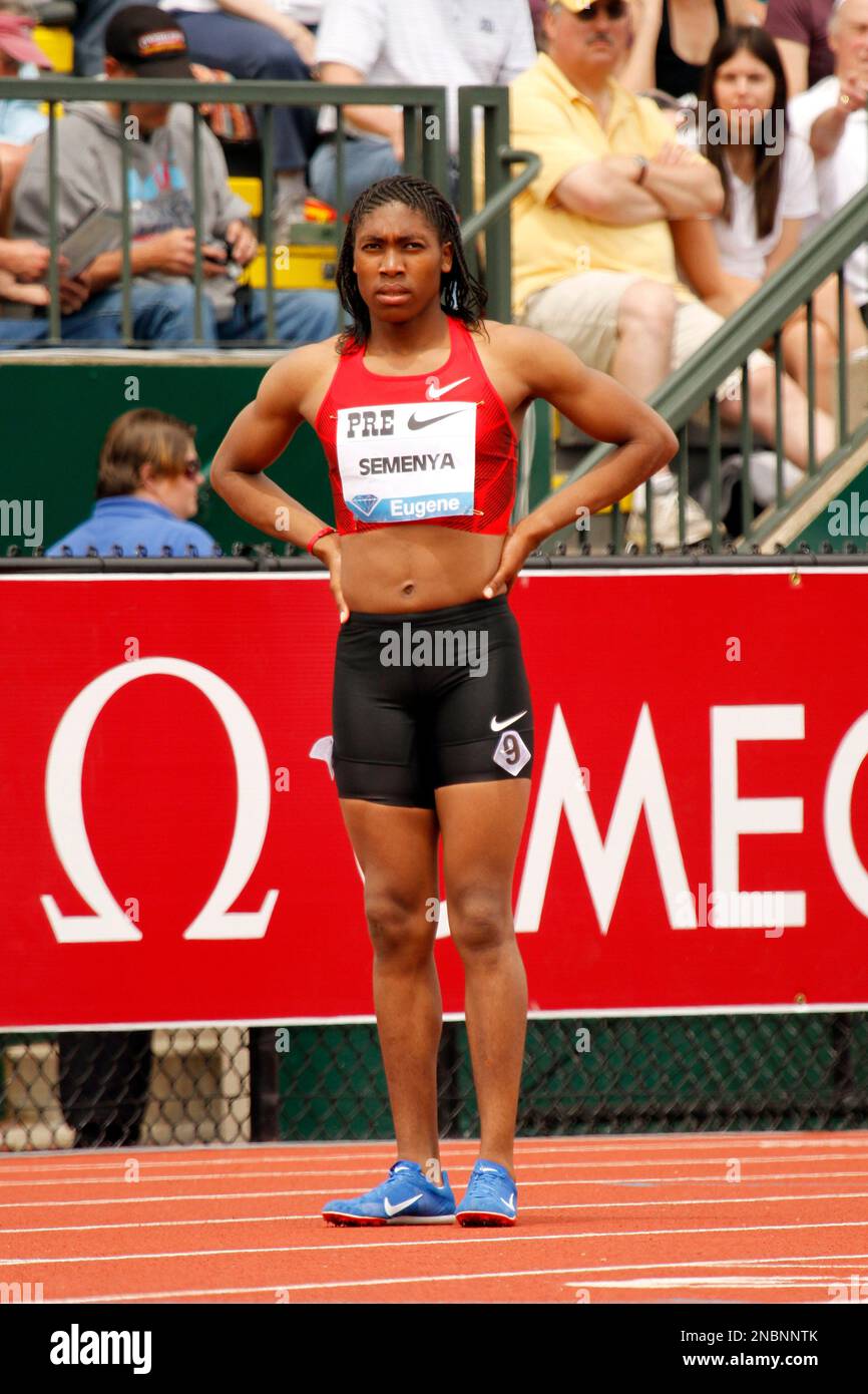 Caster Semenya is shown before the women's 800 meter race during the ...