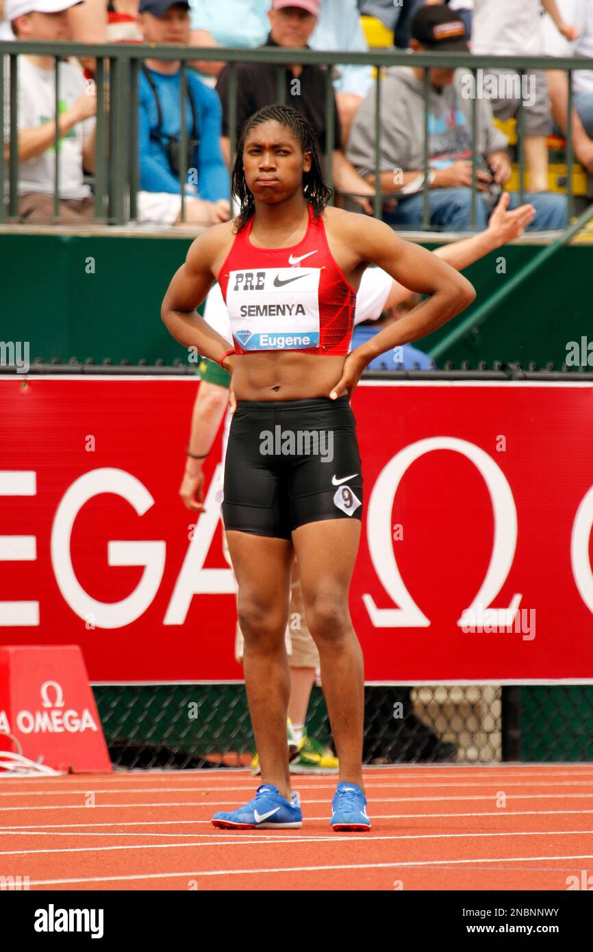 Caster Semenya is shown before the women's 800 meter race during the ...