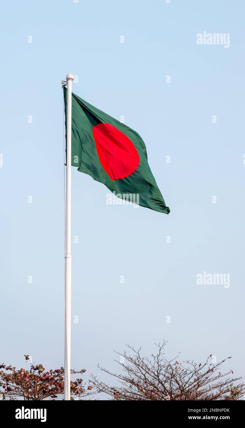 National flag of bangladesh waving under the blue sky Stock Photo - Alamy