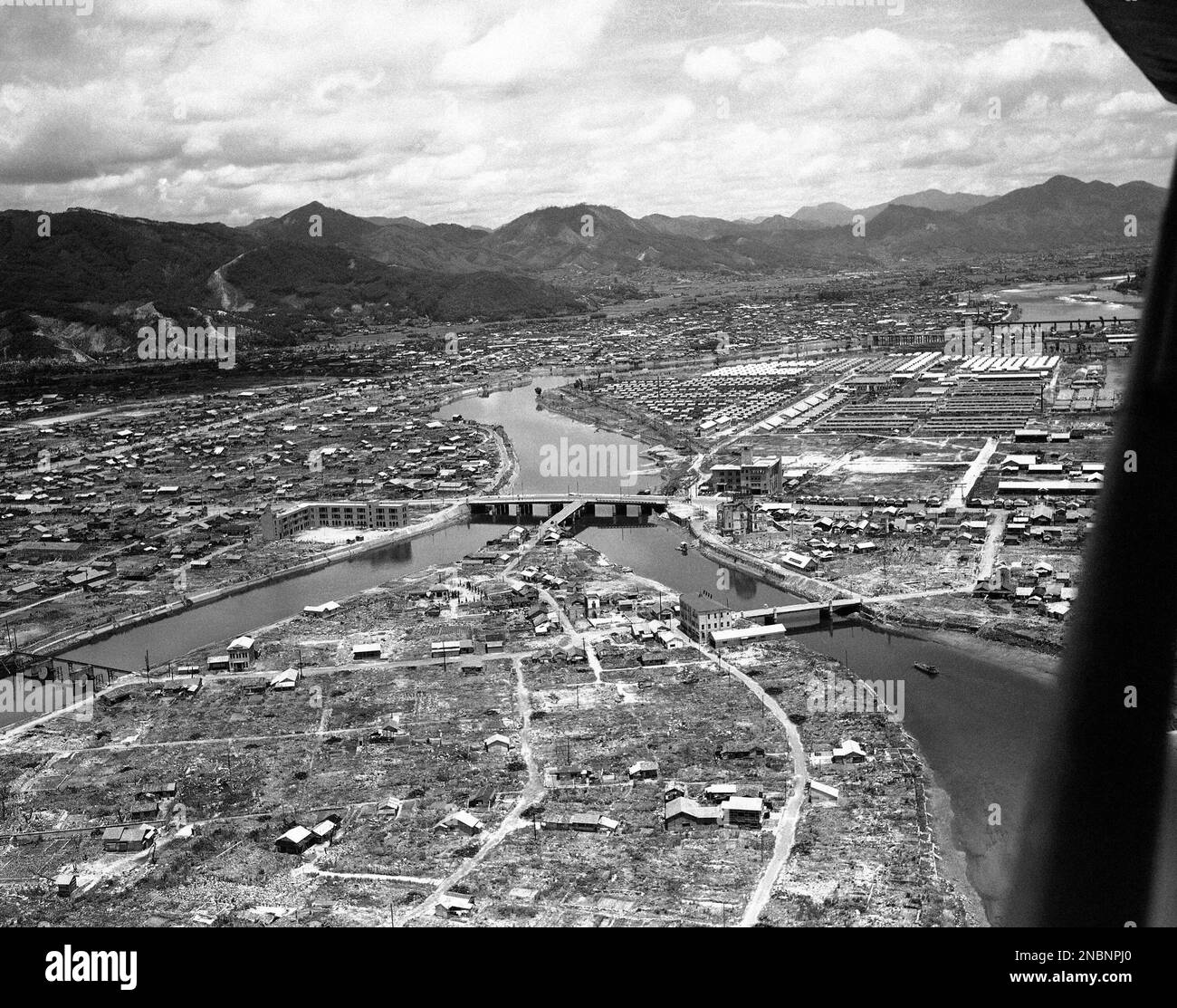 Looking north over the city of Hiroshima, July 16, 1947, the T-shaped ...