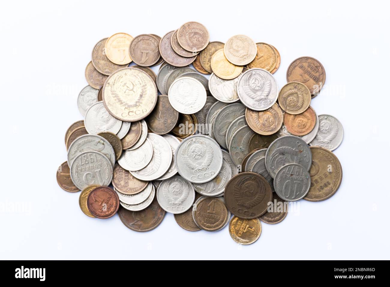 pile of old Soviet Union kopecks coins. Years 60's, 70's and 80's Stock ...