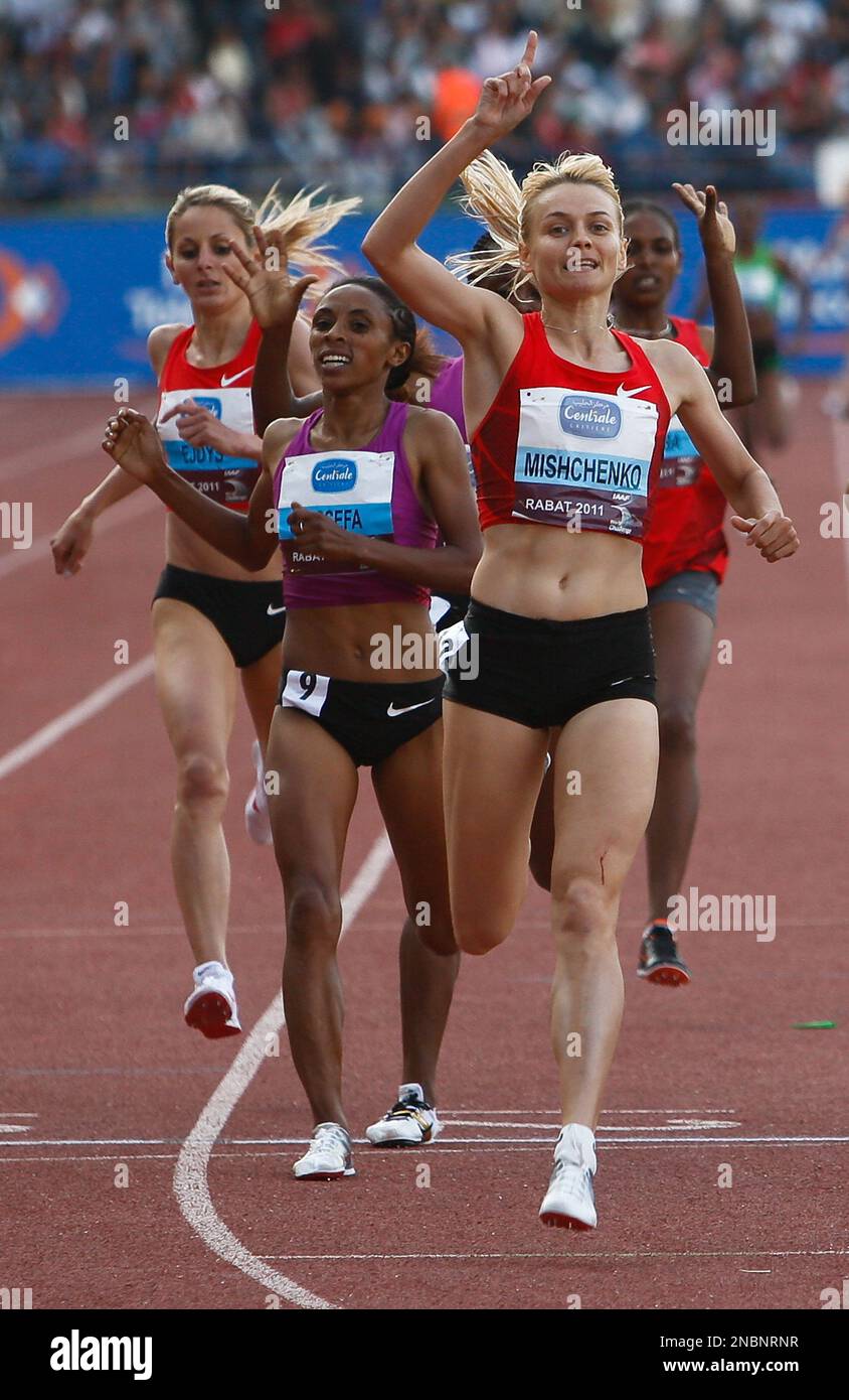 Ukraine's Anna Mishchenko reacts as she finishes a heat of the women's ...