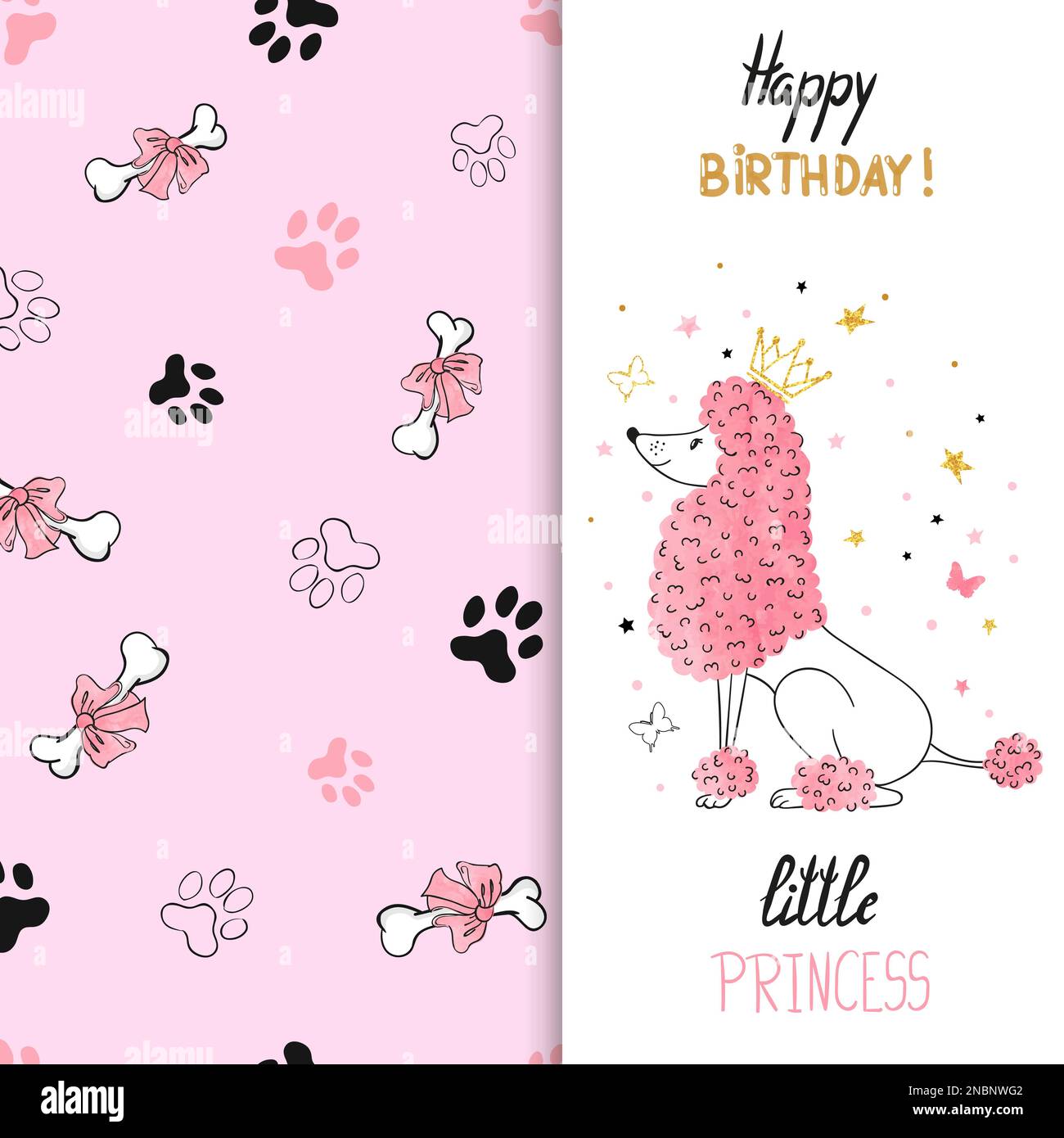 Watercolor birthday greeting card design with princess poodle dog ...